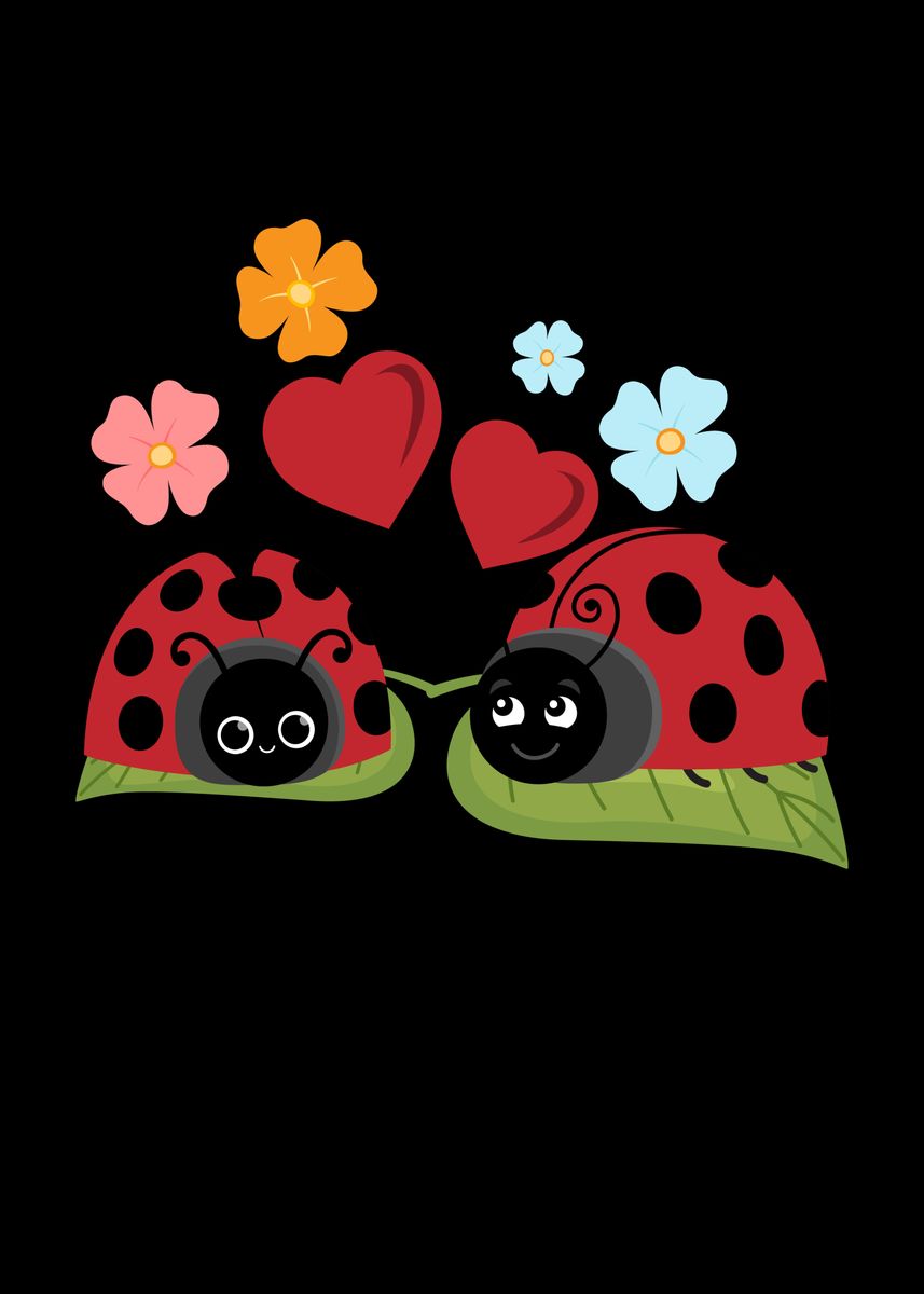 'Ladybug Love' Poster, picture, metal print, paint by Mooon | Displate