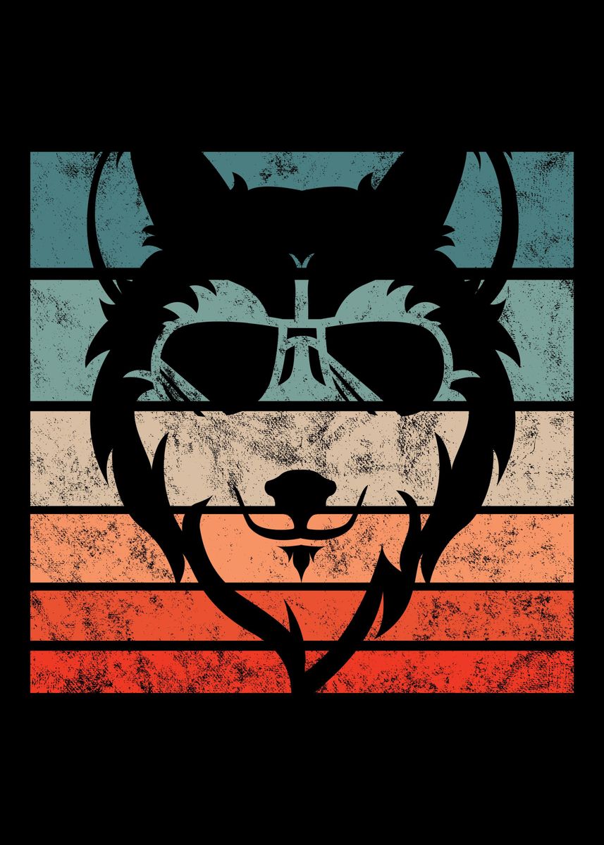 'Wolf Retro Vintage' Poster, picture, metal print, paint by royalsigns ...