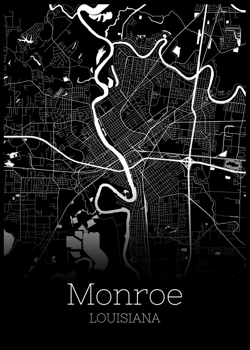'Monroe Louisiana map' Poster, picture, metal print, paint by RelDesign ...