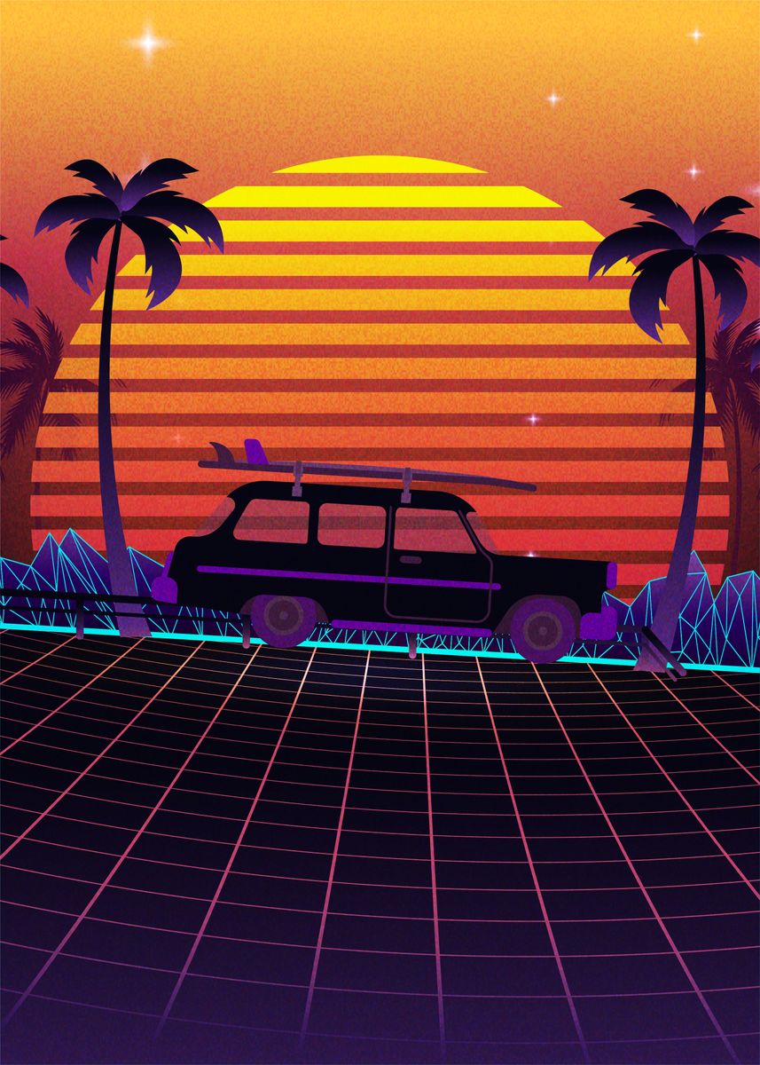 'Drive Sunset Synthwave' Poster by EDM Project | Displate