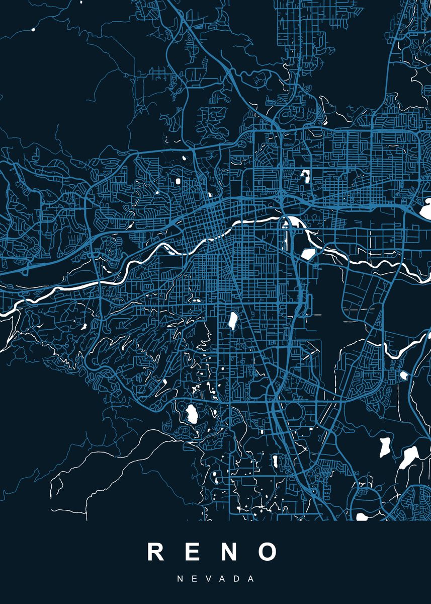 'RENO Map NEVADA USA' Poster, picture, metal print, paint by UrbanMaps ...