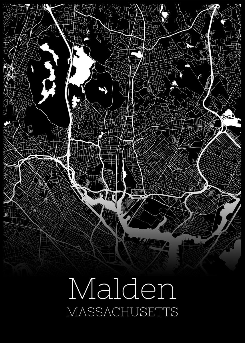 'Malden Massachusetts map' Poster, picture, metal print, paint by ...