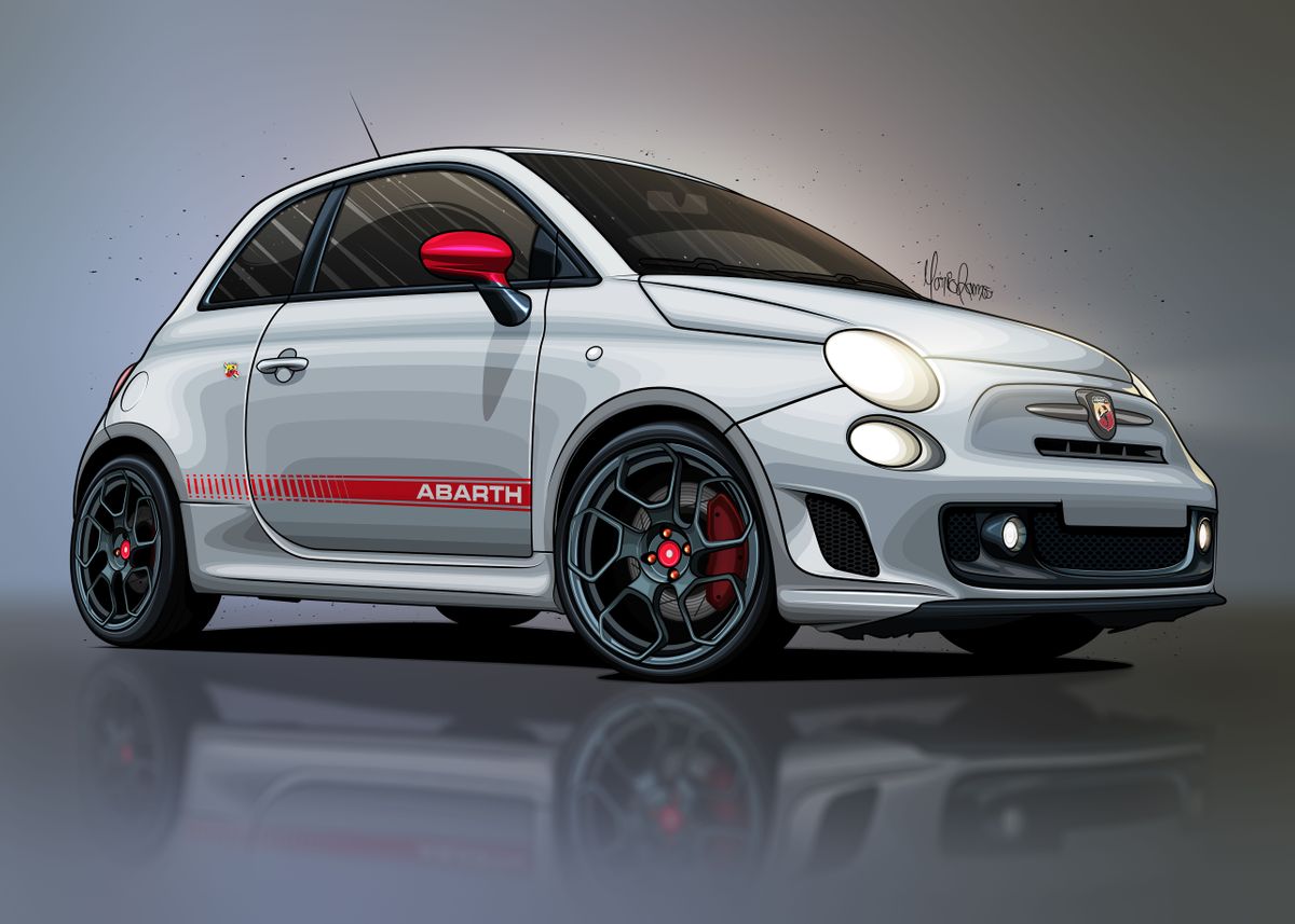 'Abarth 595 White Artwork' Poster by Mário Ramos Art | Displate