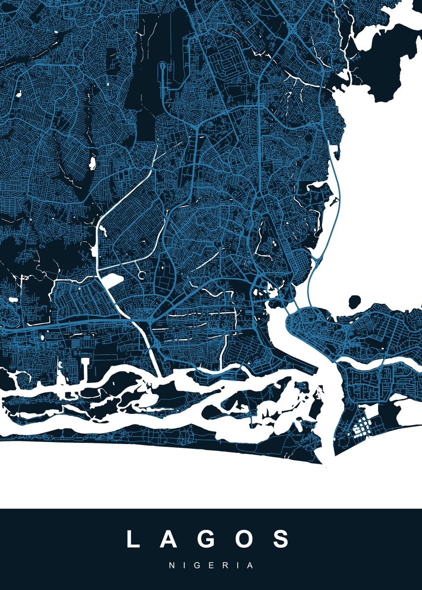 'LAGOS City Map NIGERIA' Poster, picture, metal print, paint by ...