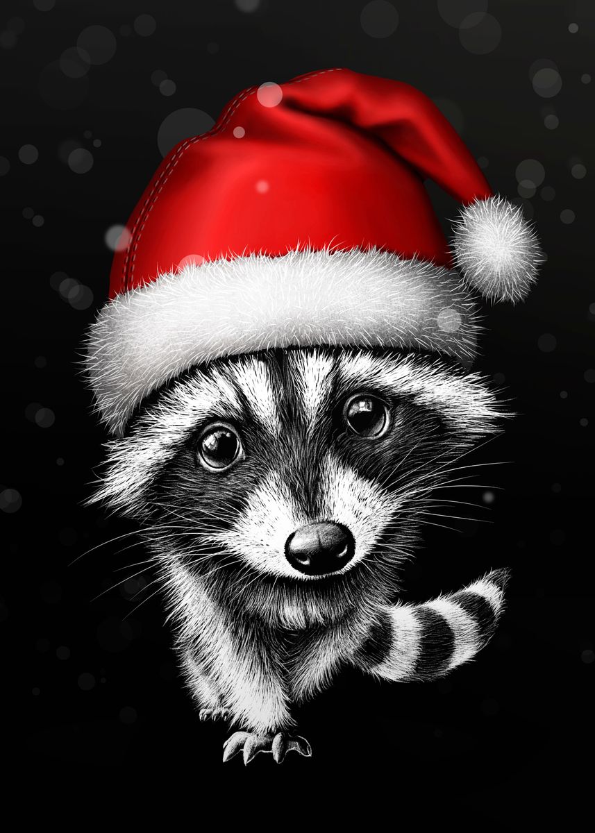 'Raccoon Christmas Santa' Poster by FD DESIGN | Displate