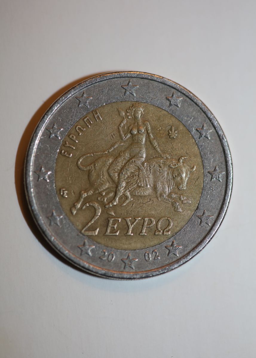 'Two euro greek coin 2002' Poster, picture, metal print, paint by ...