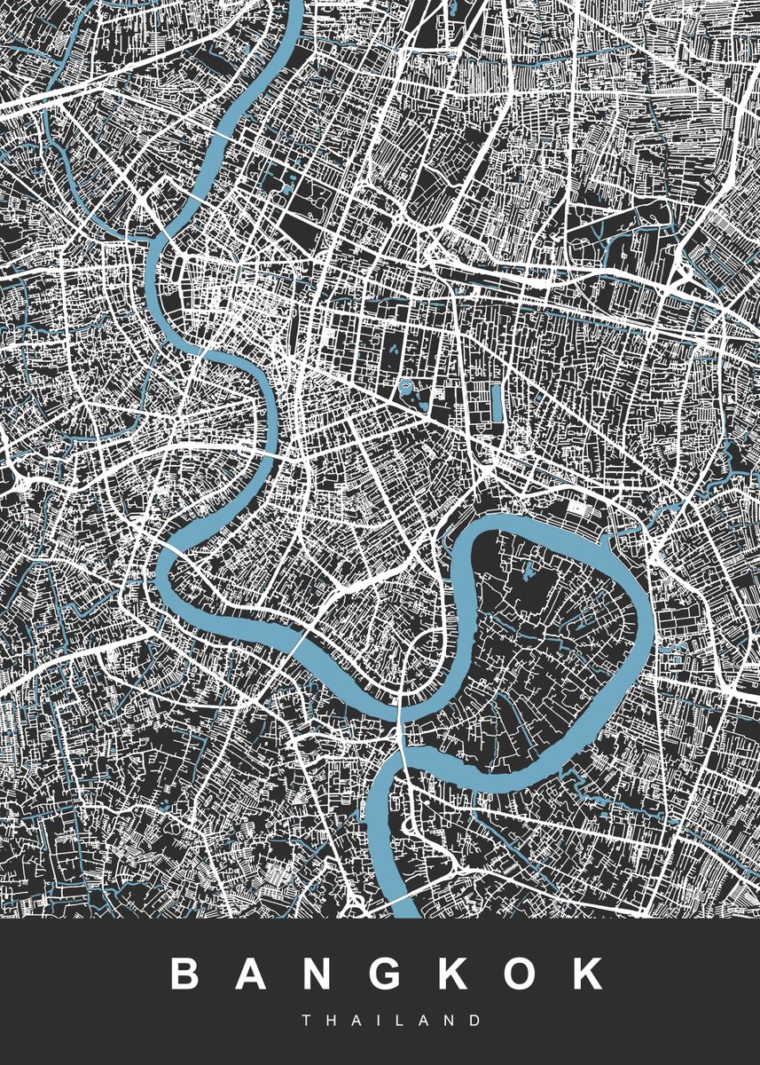 'BANGKOK City Map Thailand' Poster, picture, metal print, paint by ...