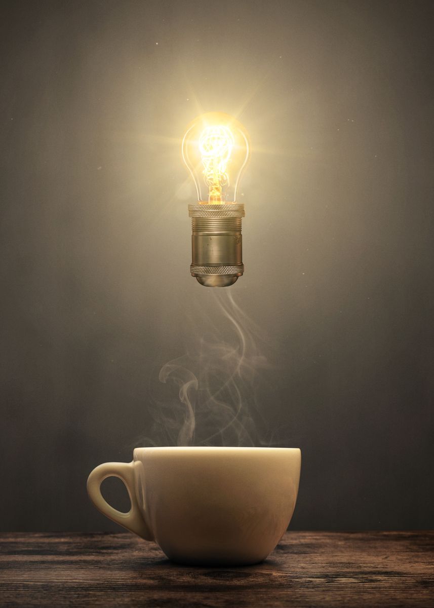 'Coffee Cup With Light Bulb' Poster, picture, metal print, paint by ...