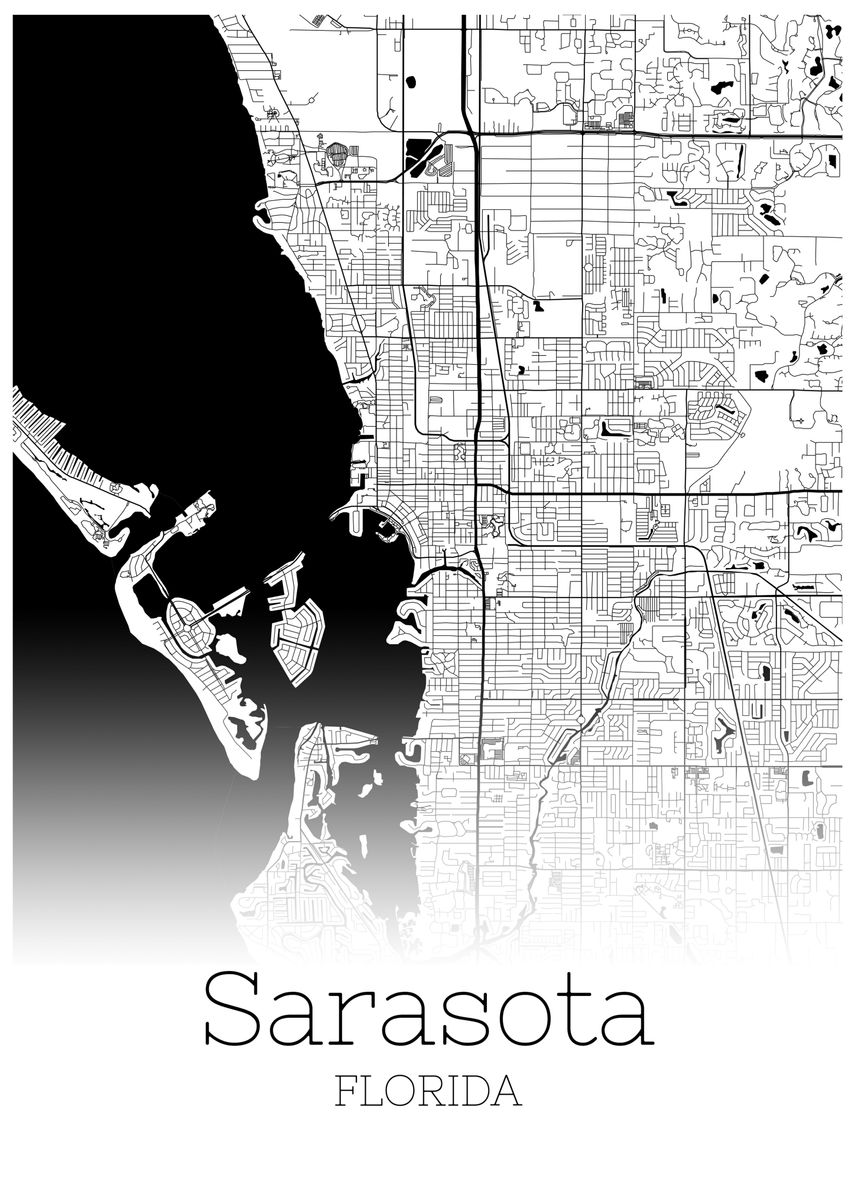 'Sarasota Florida city map' Poster, picture, metal print, paint by ...