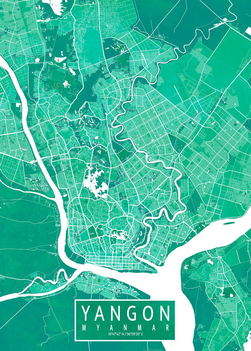 'Yangon City Map Watercolor' Poster, picture, metal print, paint by ...