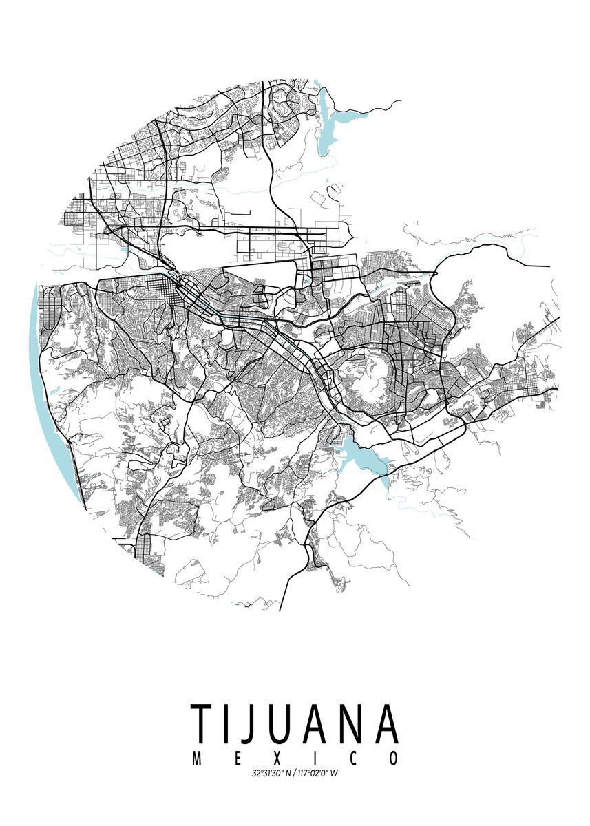 'Tijuana City Map Circle' Poster by deMAP Studio | Displate