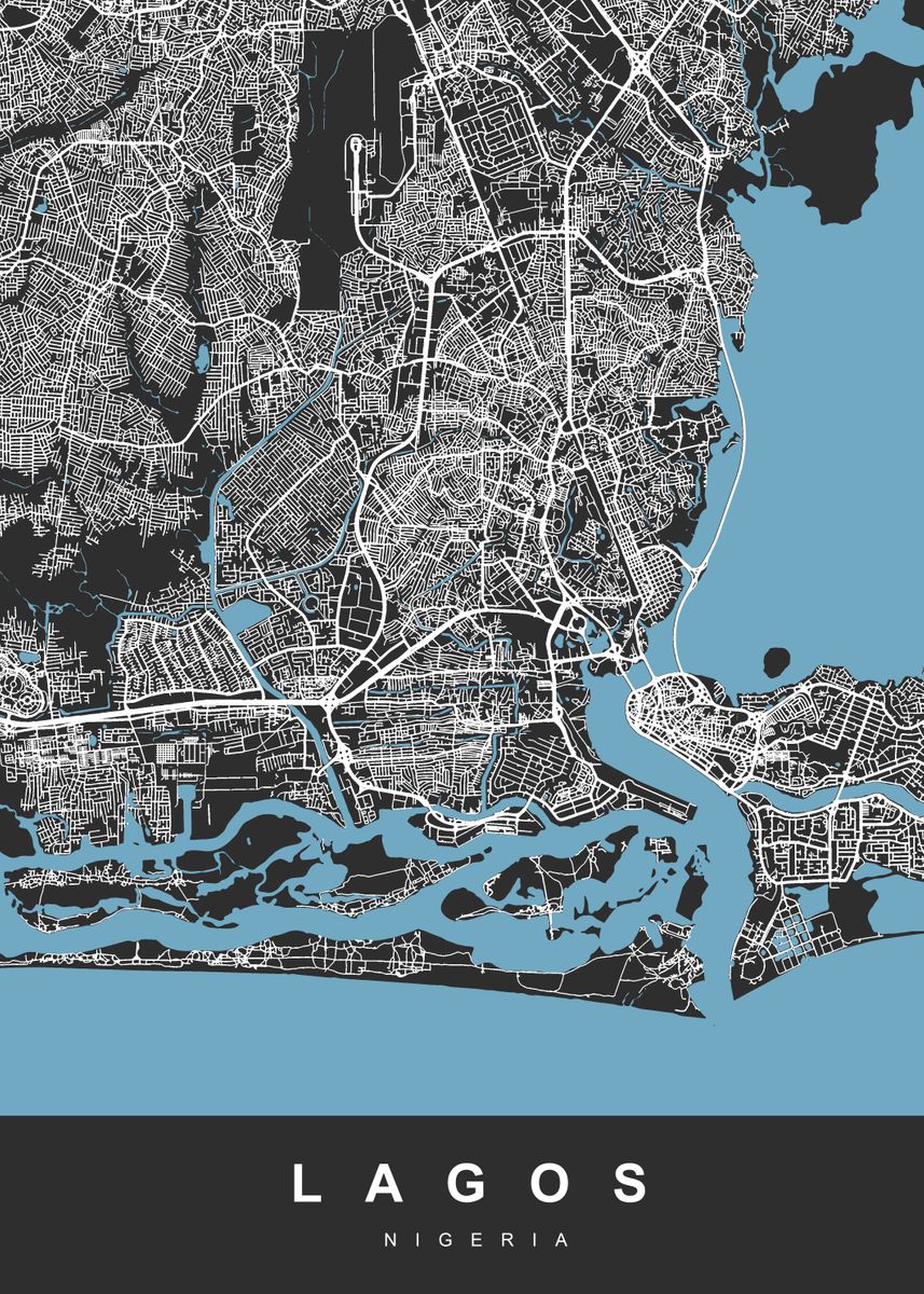 'LAGOS City Map NIGERIA' Poster, picture, metal print, paint by ...