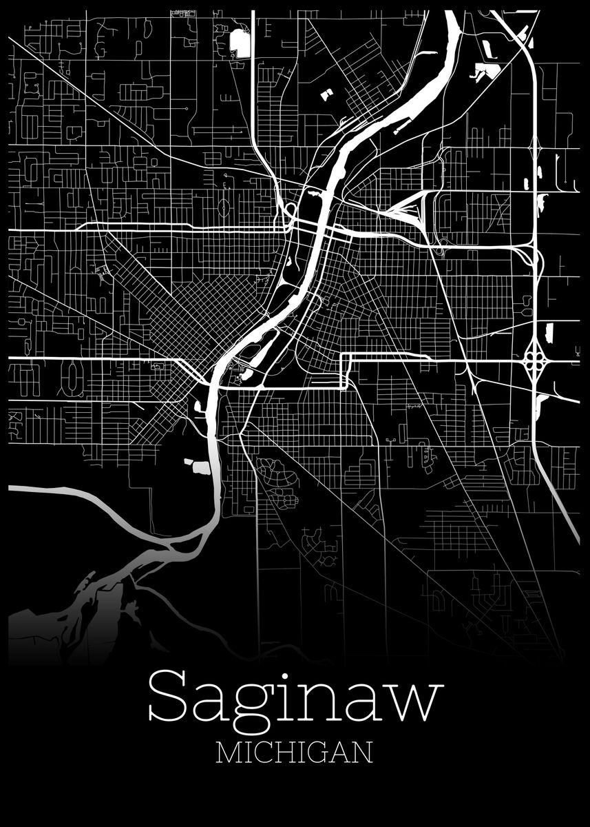 'Saginaw Michigan map' Poster, picture, metal print, paint by RelDesign ...