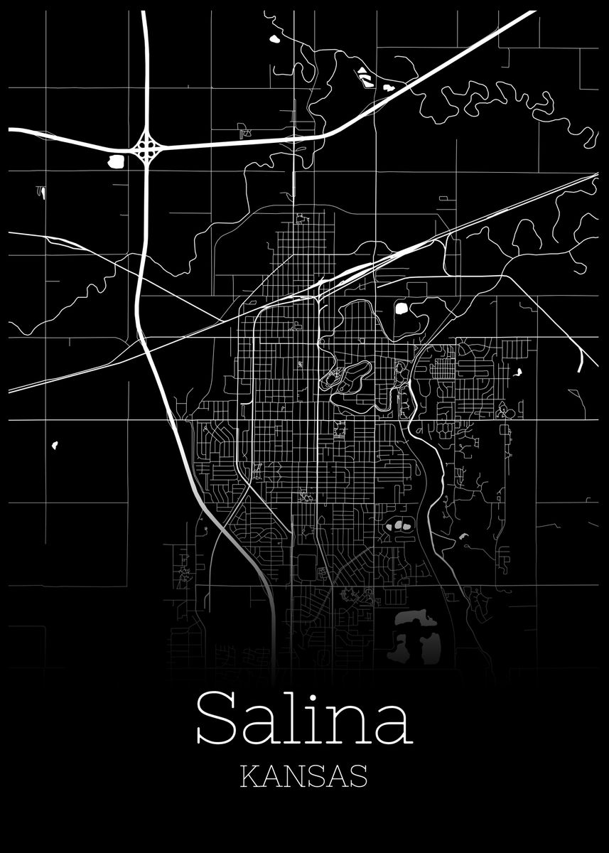 'Salina Kansas map' Poster, picture, metal print, paint by RelDesign ...