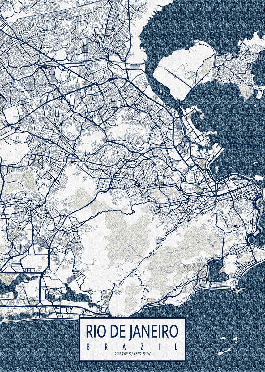 'Rio de Janeiro Map Coastal' Poster, picture, metal print, paint by ...