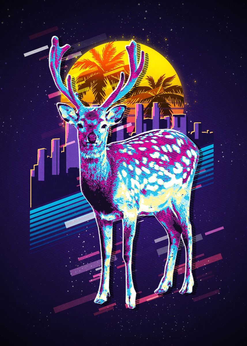 'Deer Retro' Poster, picture, metal print, paint by Ellen Farrah Art ...