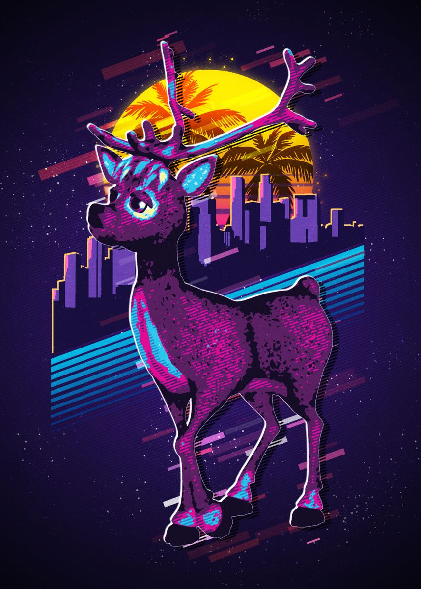 'Deer Retro' Poster, picture, metal print, paint by Ellen Farrah Art ...