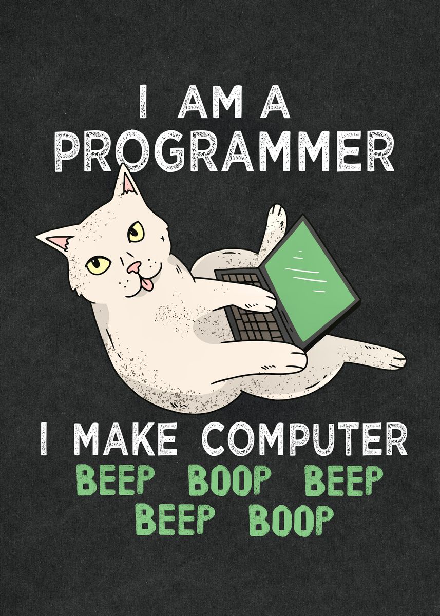 'Programmer cat ' Poster, picture, metal print, paint by Simon Darren ...
