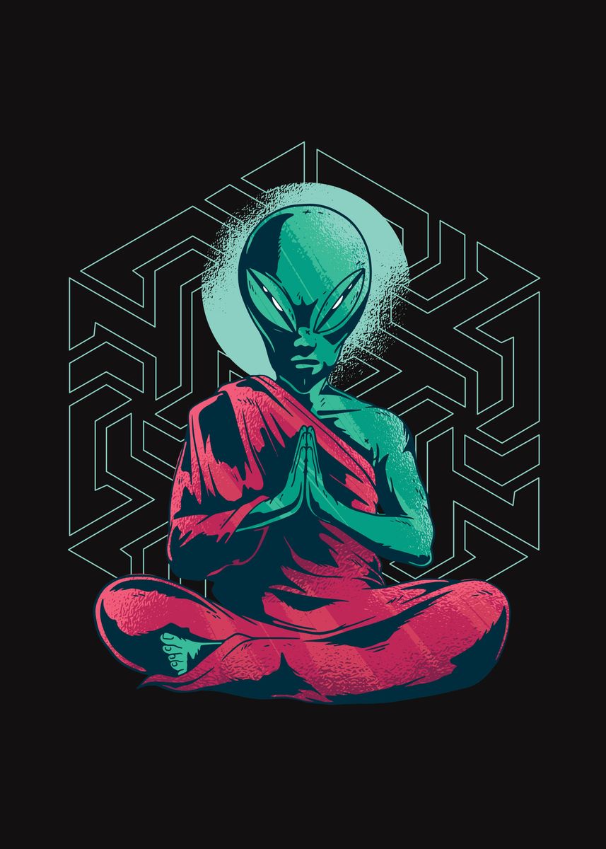 'Alien meditating ' Poster, picture, metal print, paint by Simon Darren ...
