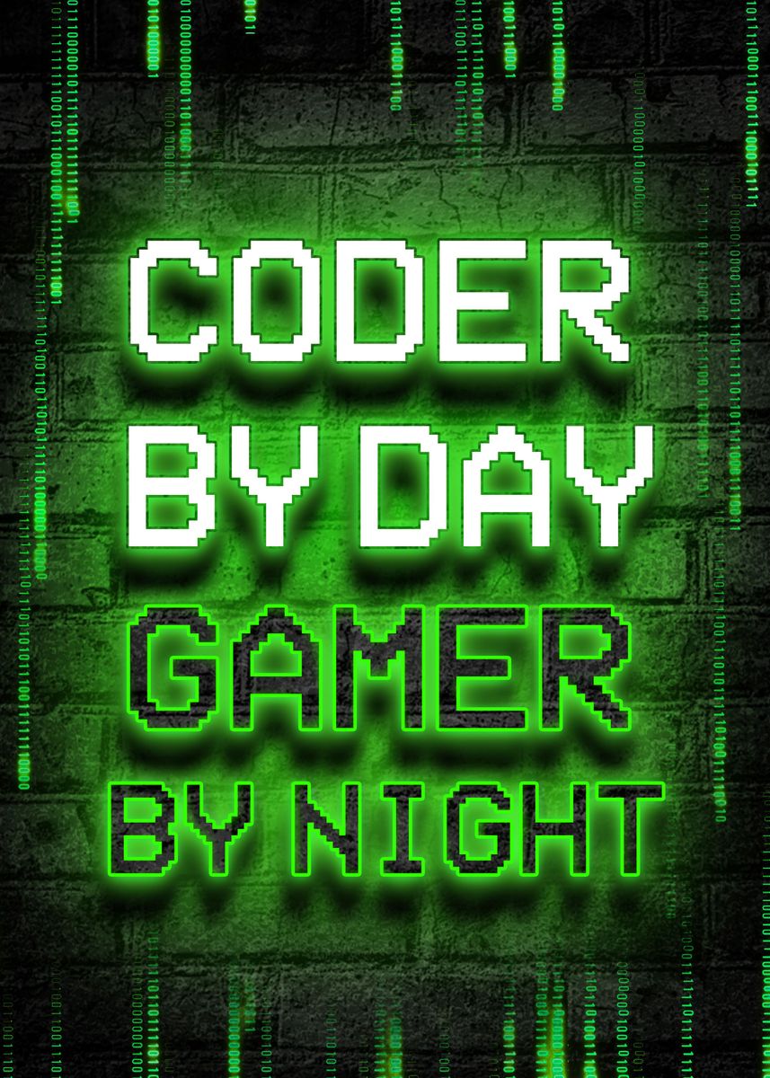 'Coder gamer by night' Poster, picture, metal print, paint by Kitty Kit ...