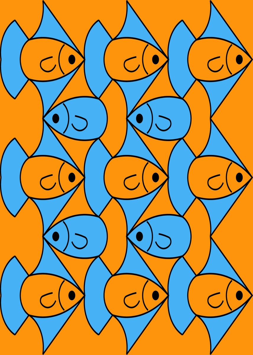 'Fish Bicolor Tessellation' Poster, picture, metal print, paint by ...