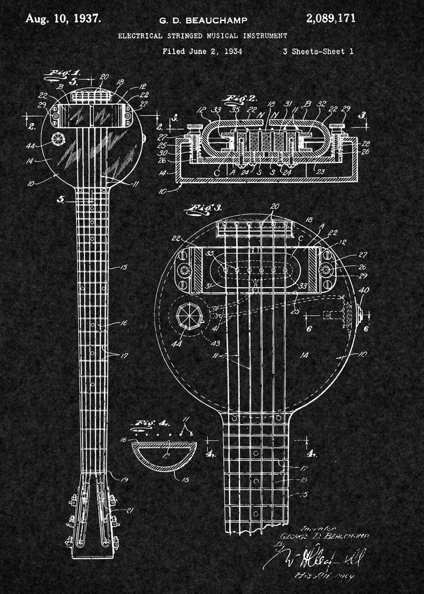 'Electric Guitar Patent' Poster by Jordan Holmes | Displate