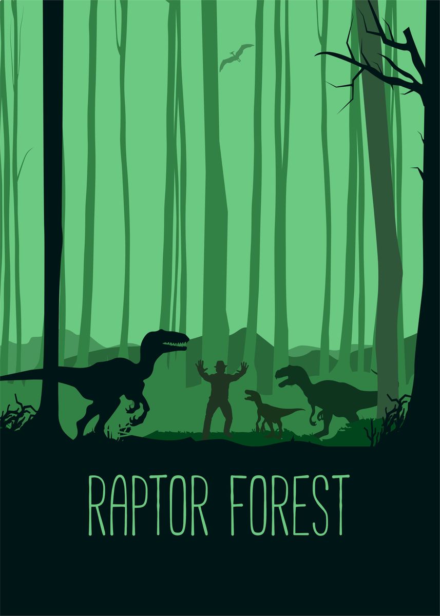 'Raptor forest' Poster, picture, metal print, paint by Jack | Displate