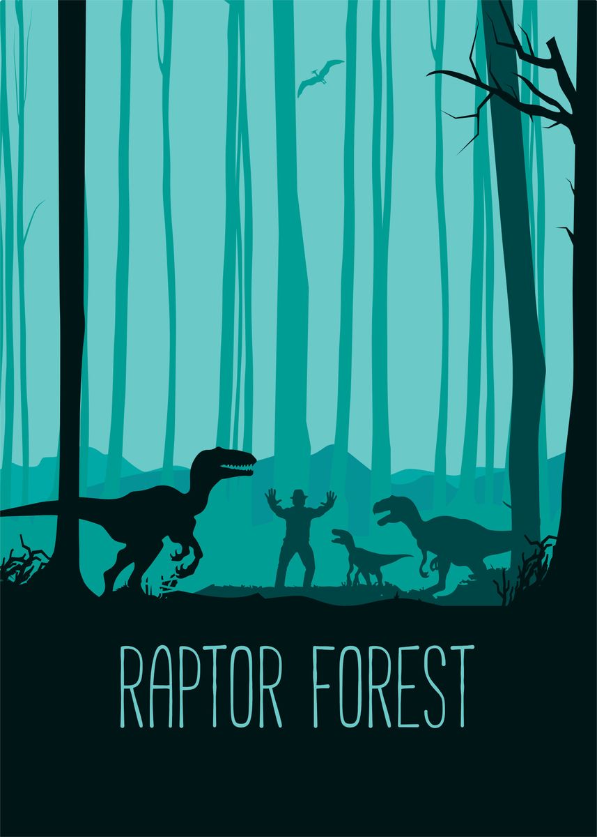 'Raptor forest' Poster, picture, metal print, paint by Jack | Displate