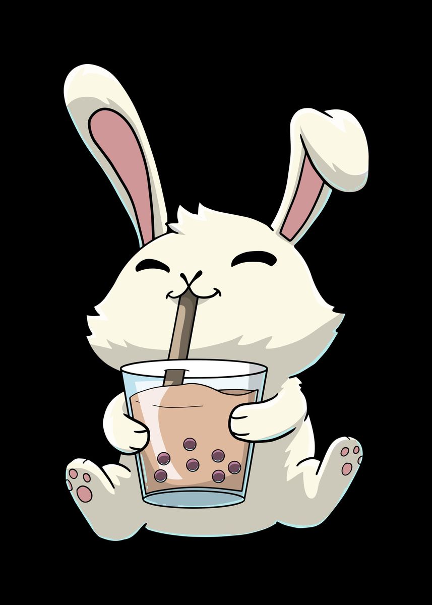 'Bunny Boba Kawaii' Poster, picture, metal print, paint by Mealla ...