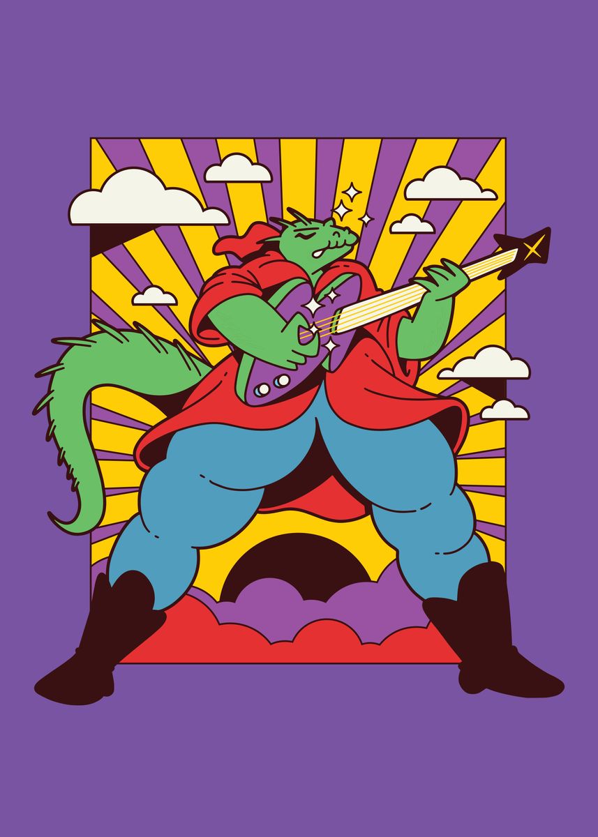 'Lizard rockstar' Poster, picture, metal print, paint by Simon Darren ...