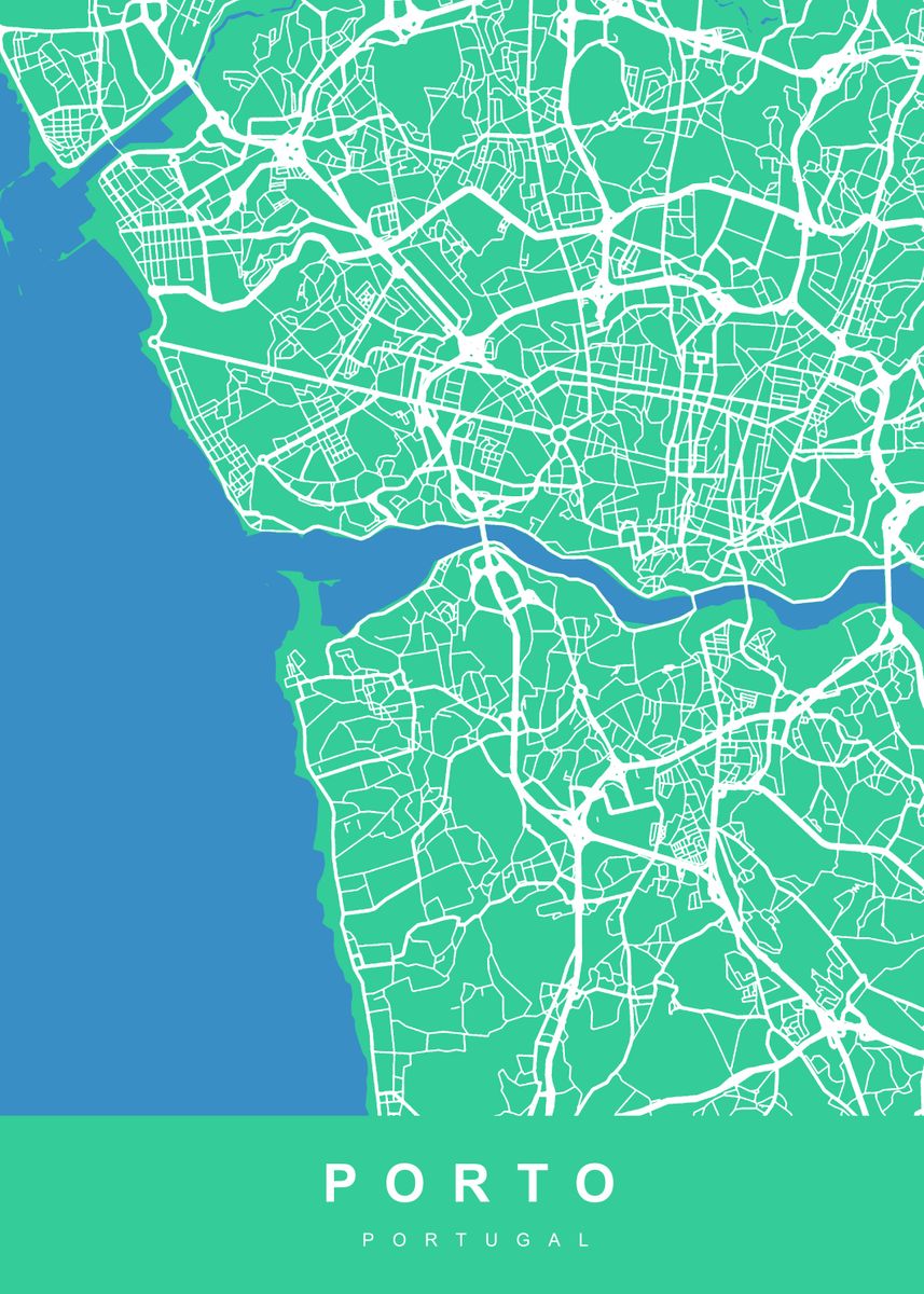 'PORTO City Map PORTUGAL' Poster, picture, metal print, paint by ...