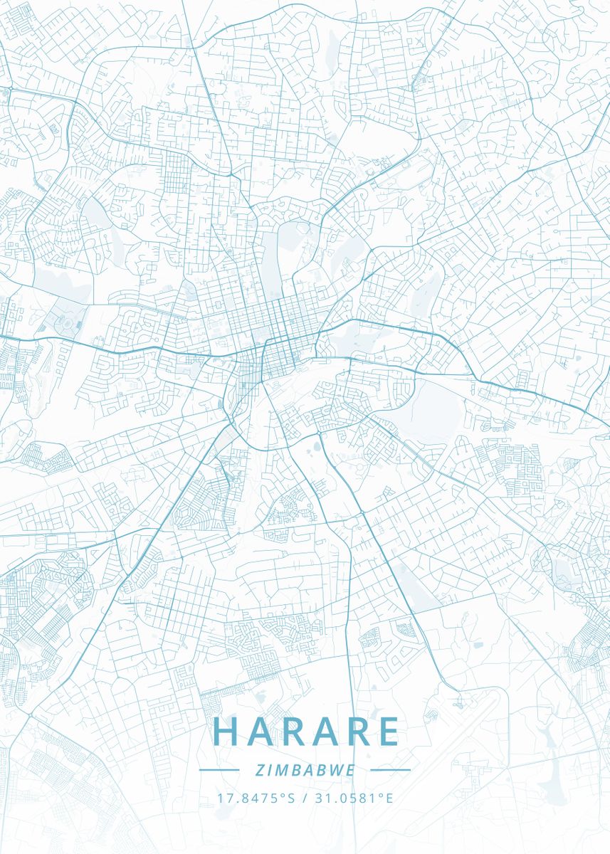 'Harare Zimbabwe' Poster, picture, metal print, paint by Designer Map ...