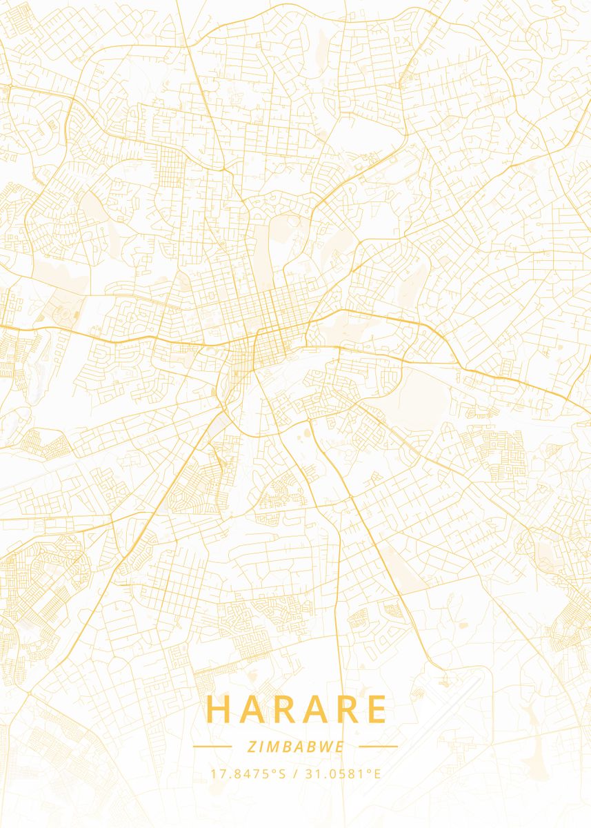 'Harare Zimbabwe' Poster, picture, metal print, paint by Designer Map ...