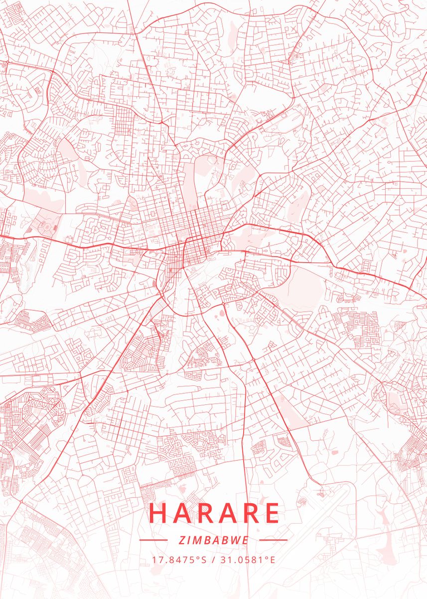 'Harare Zimbabwe' Poster, picture, metal print, paint by Designer Map ...