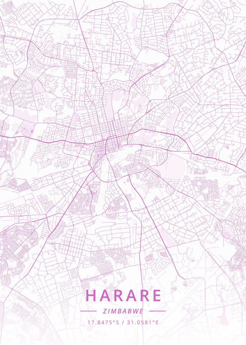 'Harare Zimbabwe' Poster, picture, metal print, paint by Designer Map ...