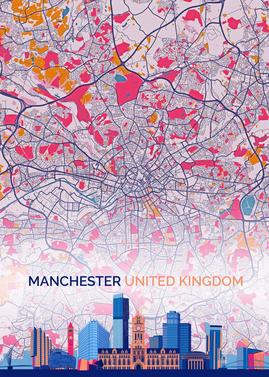 'Manchester' Poster, picture, metal print, paint by Sam Kal | Displate