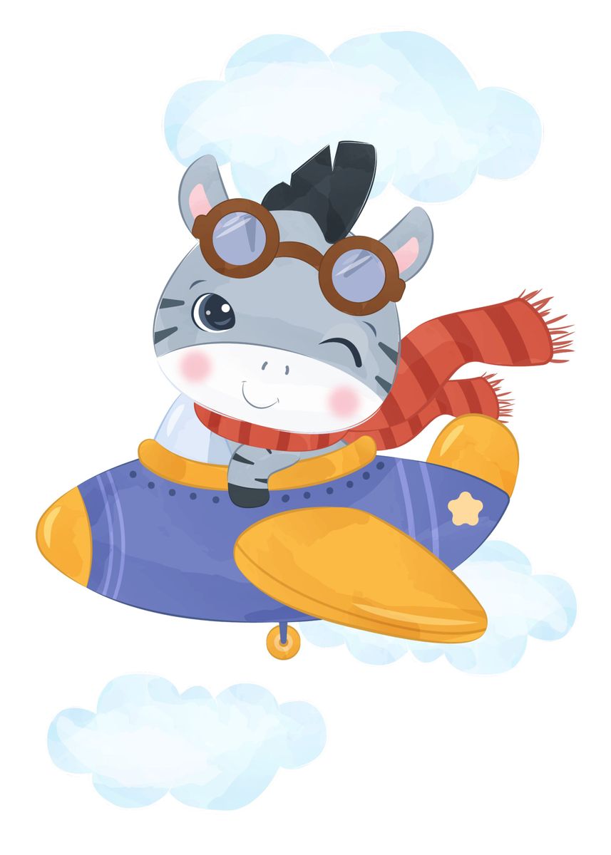 'Little donkey as a pilot' Poster, picture, metal print, paint by ...