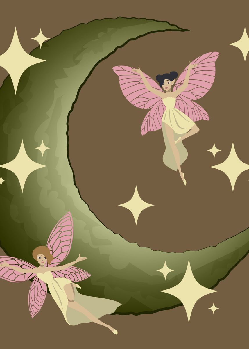'Fairycore Moon Fairies' Poster, picture, metal print, paint by ...