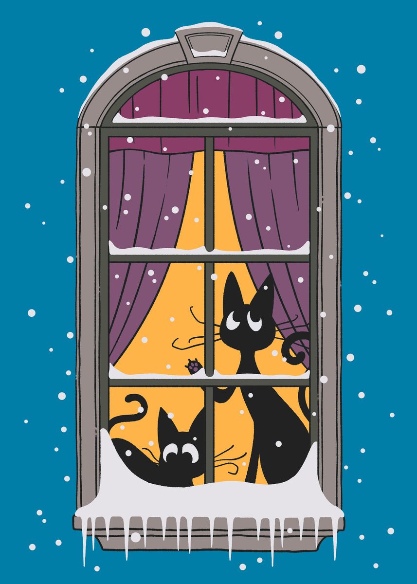 'Snowing Outside Window' Poster, picture, metal print, paint by ...