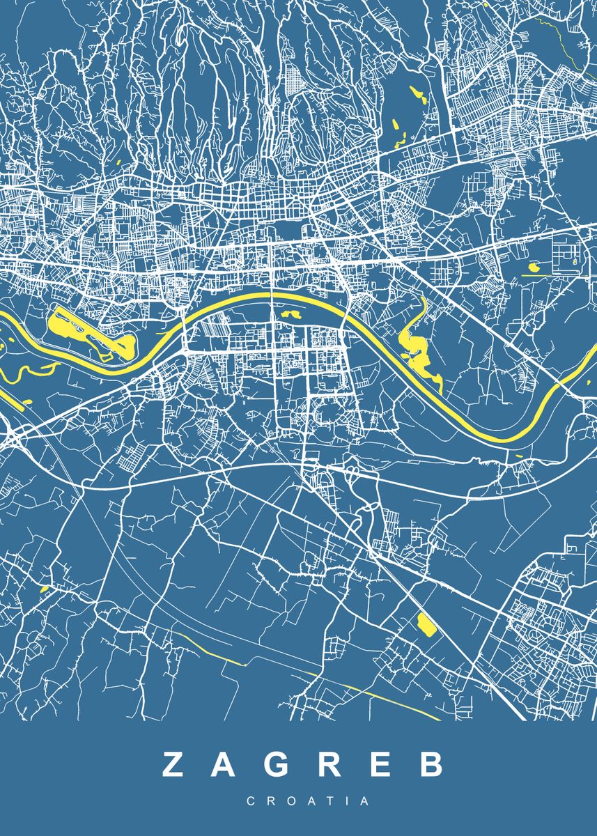 'ZAGREB Map CROATIA' Poster by UrbanMaps | Displate