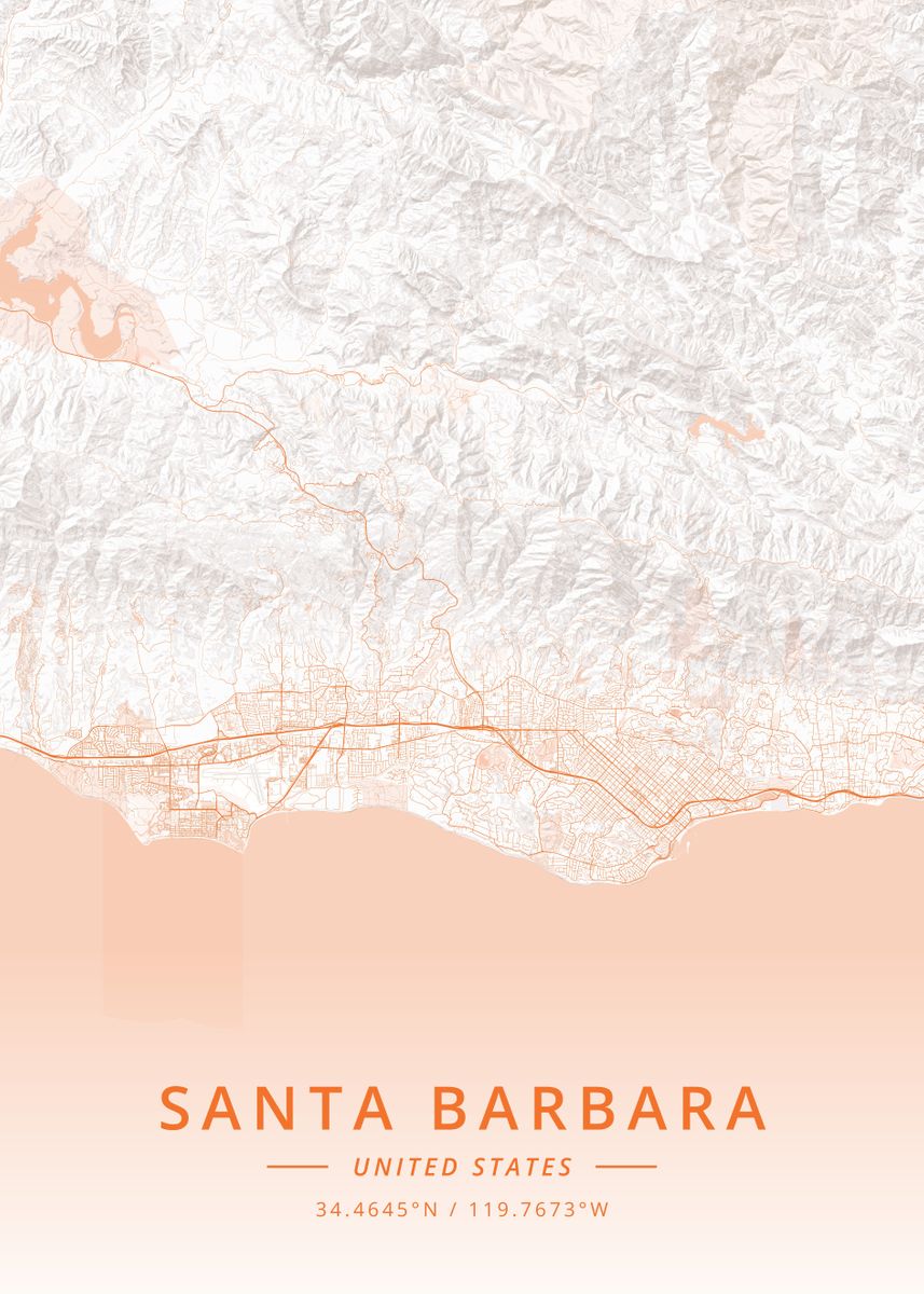 'Santa Barbara US' Poster, picture, metal print, paint by Designer Map ...