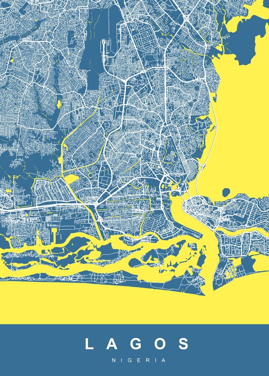 'LAGOS Map NIGERIA' Poster, picture, metal print, paint by UrbanMaps ...