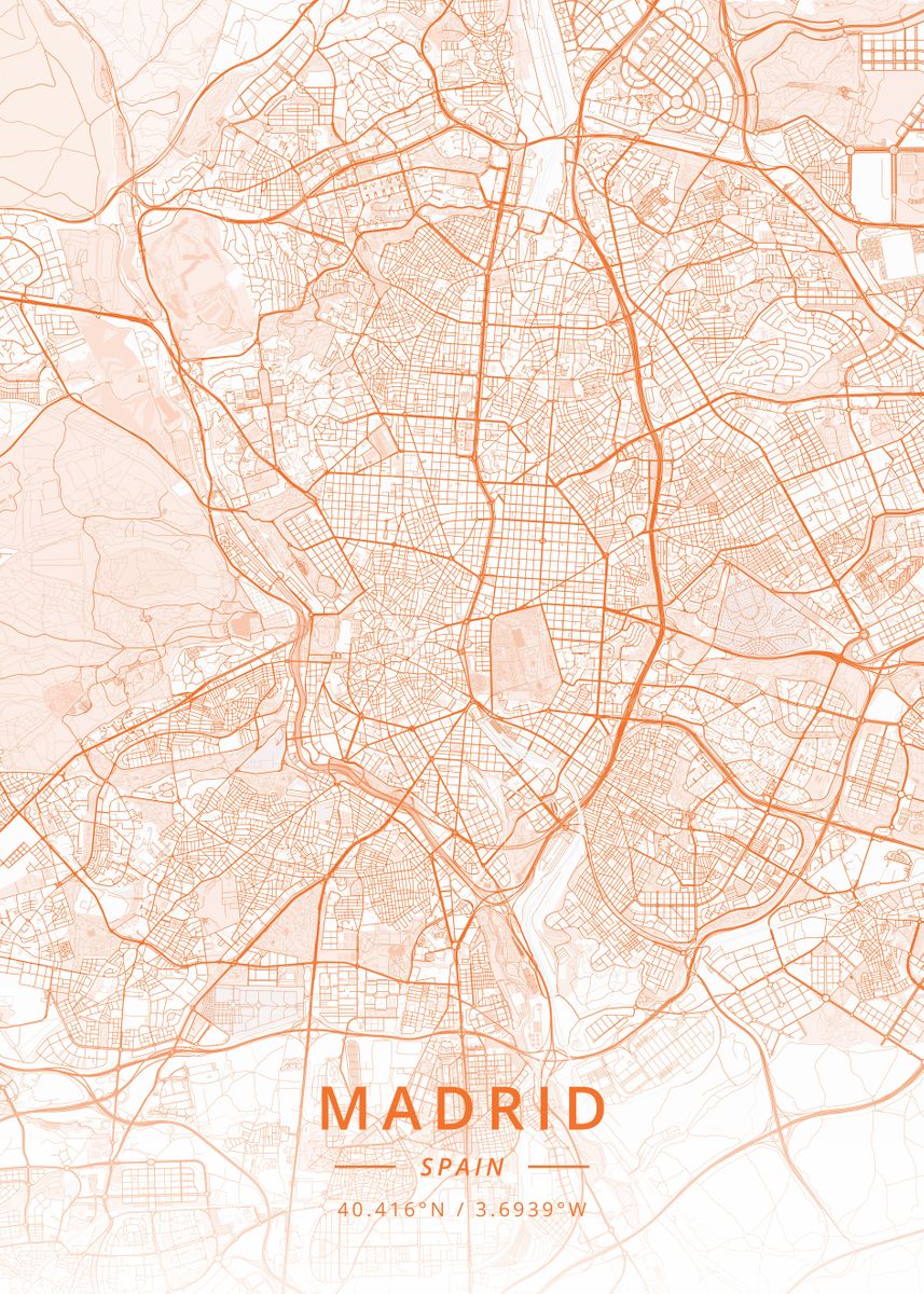 'Madrid Spain' Poster, picture, metal print, paint by Designer Map Art ...