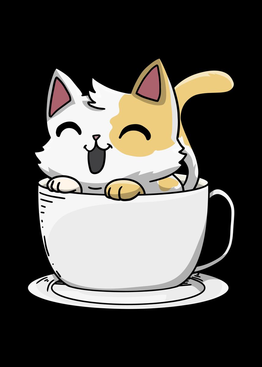 'Cat Tea Coffee Anime' Poster, picture, metal print, paint by Mealla ...