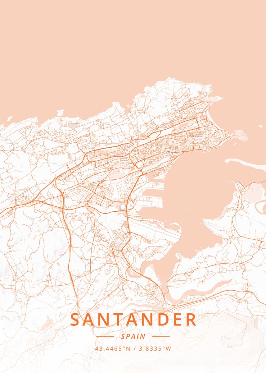 'Santander Spain' Poster, picture, metal print, paint by Designer Map ...