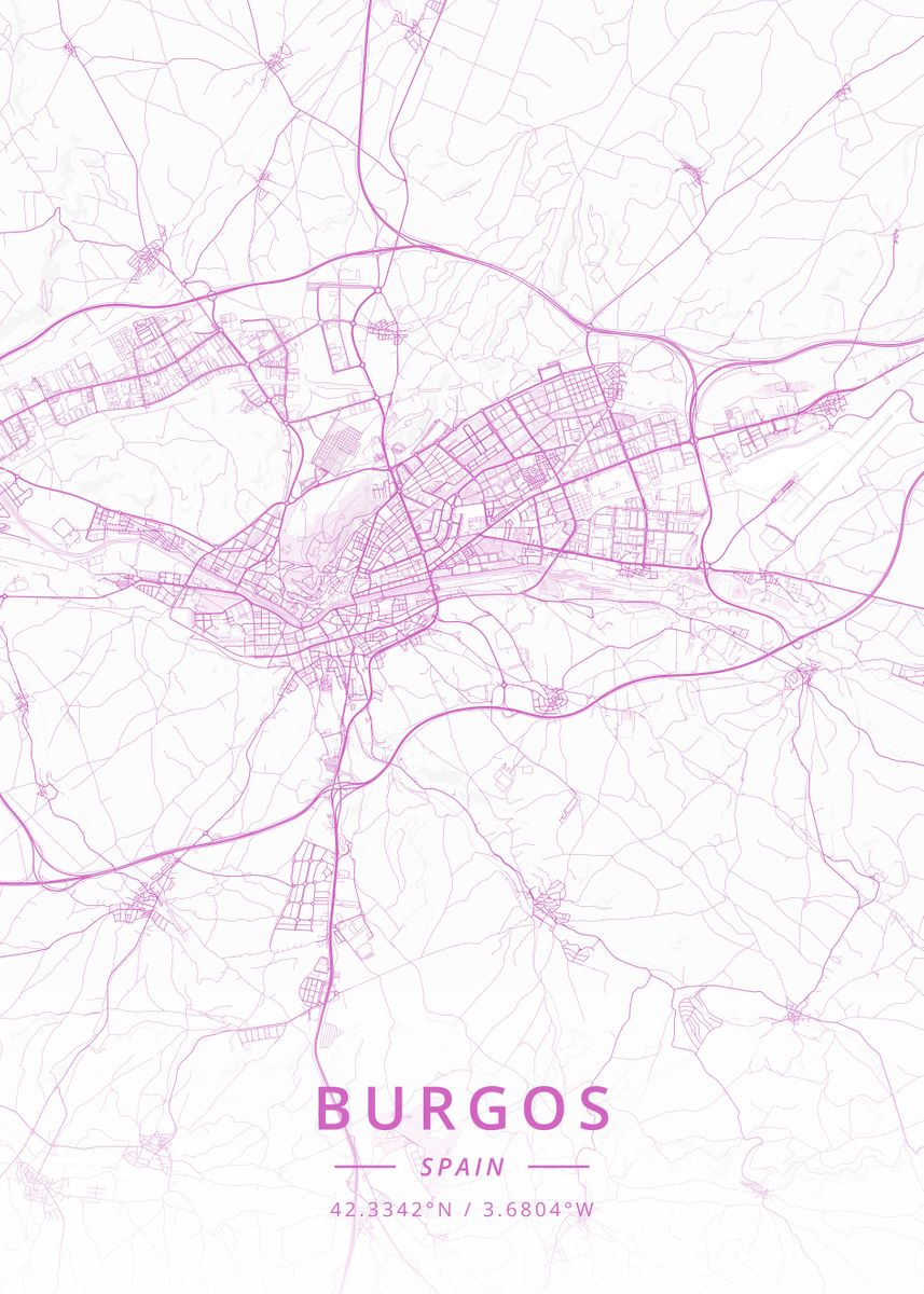'Burgos Spain' Poster, picture, metal print, paint by Designer Map Art ...