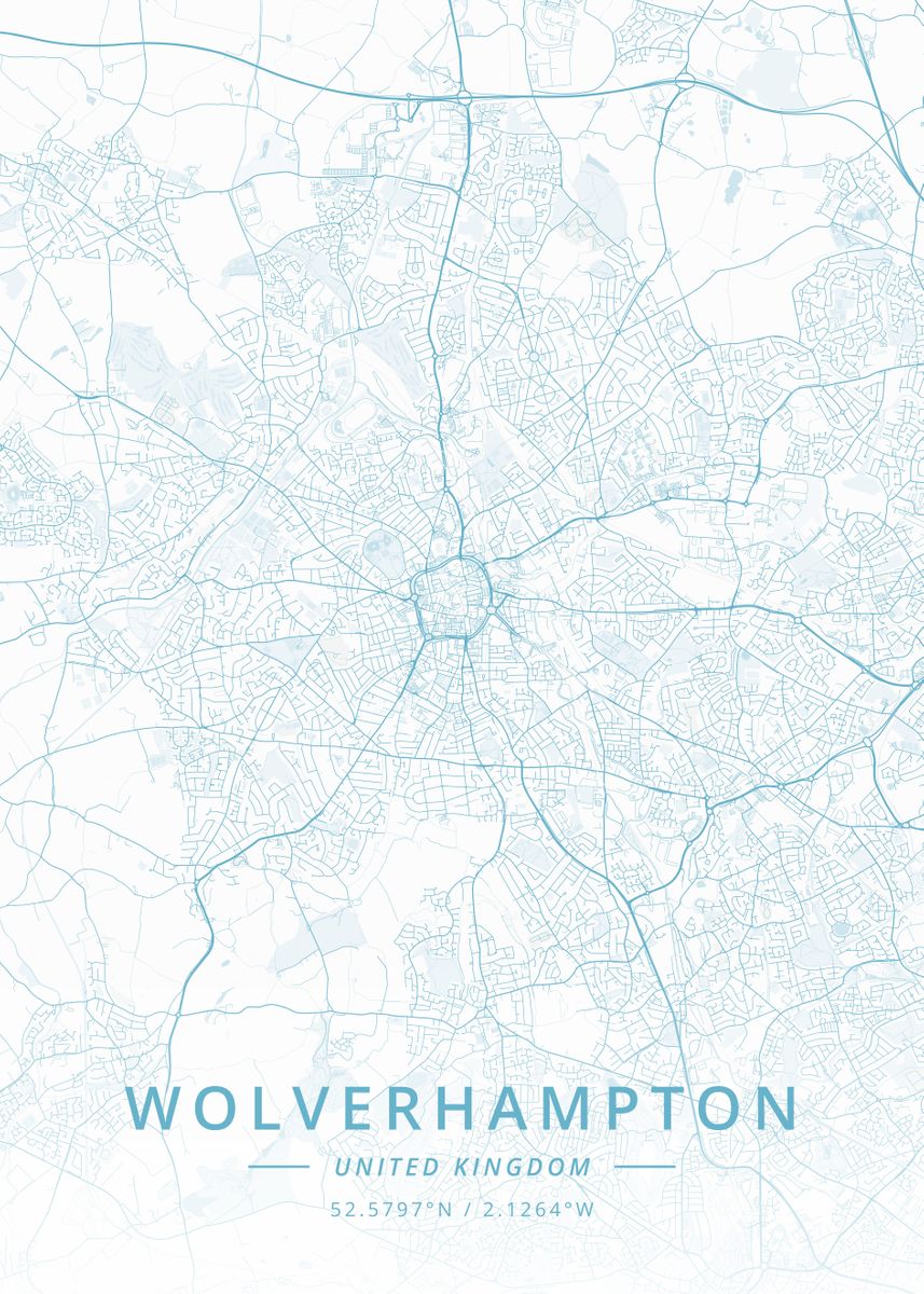 'Wolverhampton UK' Poster, picture, metal print, paint by Designer Map ...