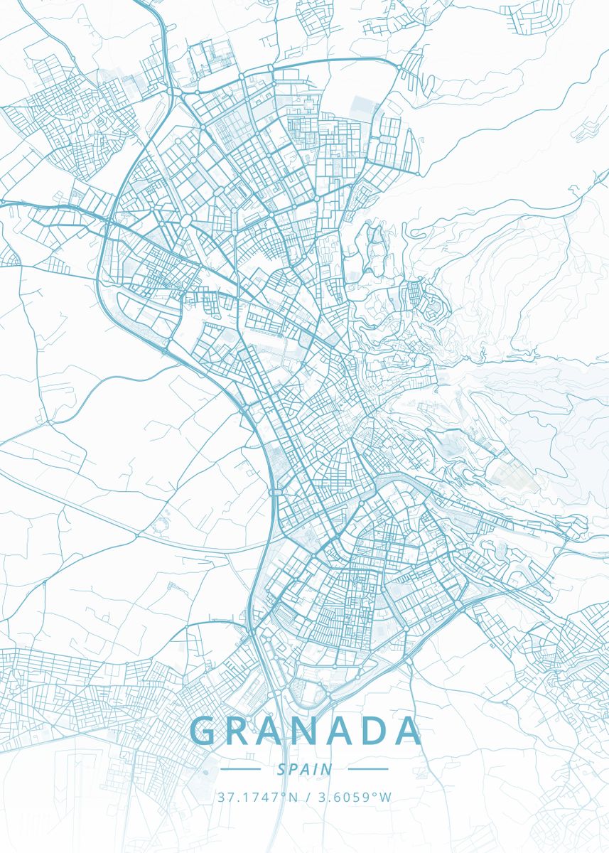 'Granada Spain' Poster, picture, metal print, paint by Designer Map Art ...
