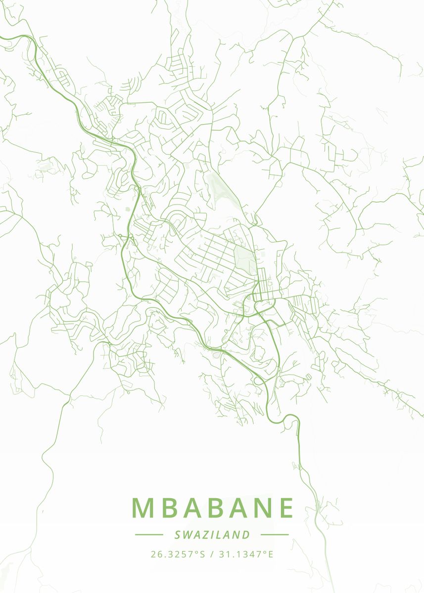 'Mbabane Swaziland' Poster by Designer Map Art | Displate