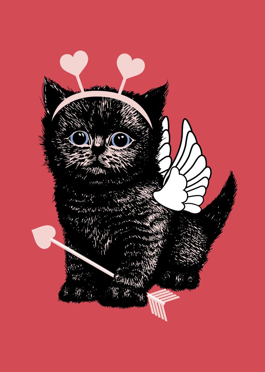 'cupid cat' Poster, picture, metal print, paint by MARINA SMORODINSKAYA ...